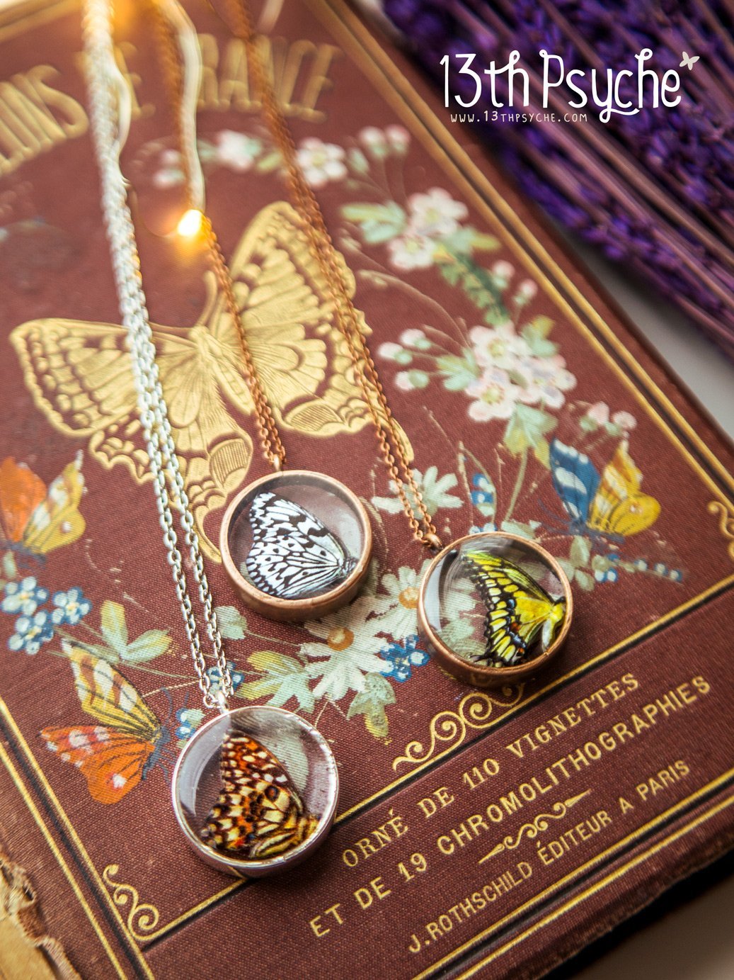 Resin butterfly pendant necklaces– 13th Psyche