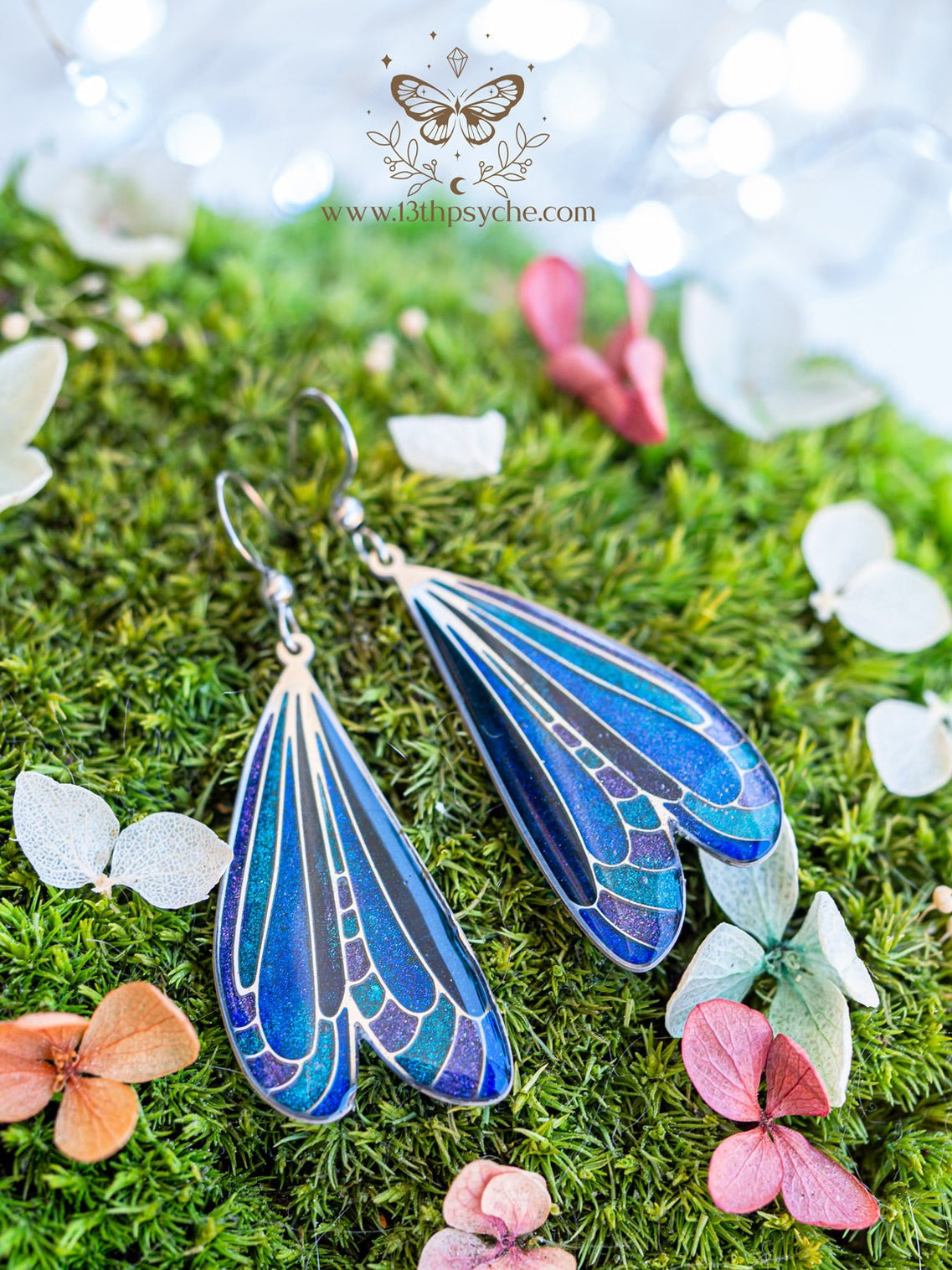 Stained Glass Dark Dragonfly Wing Earrings– 13th Psyche