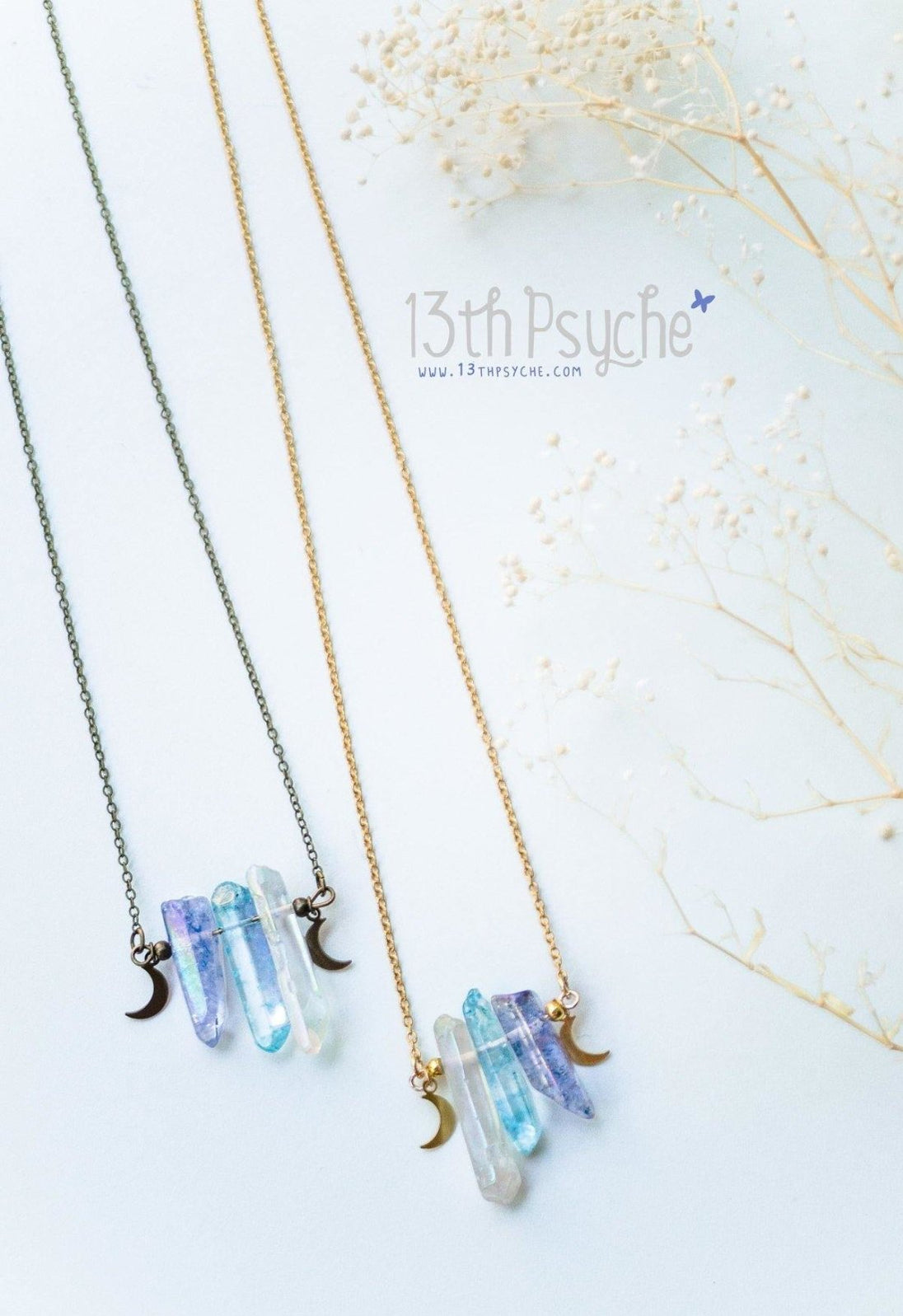Handmade 3 polished crystal quarz necklace with tiny moons | 13thPsyche ...
