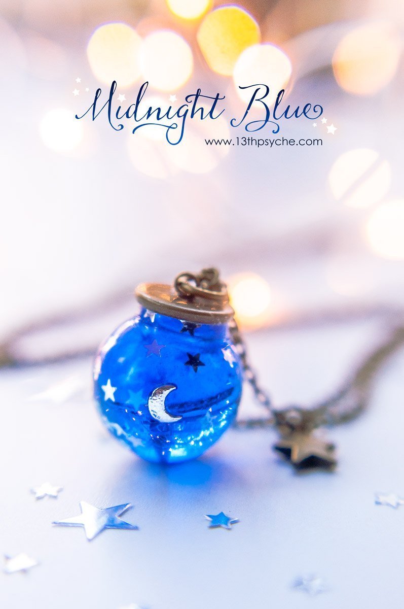 Handmade Moon and stars blue sphere necklace | 13th Psyche