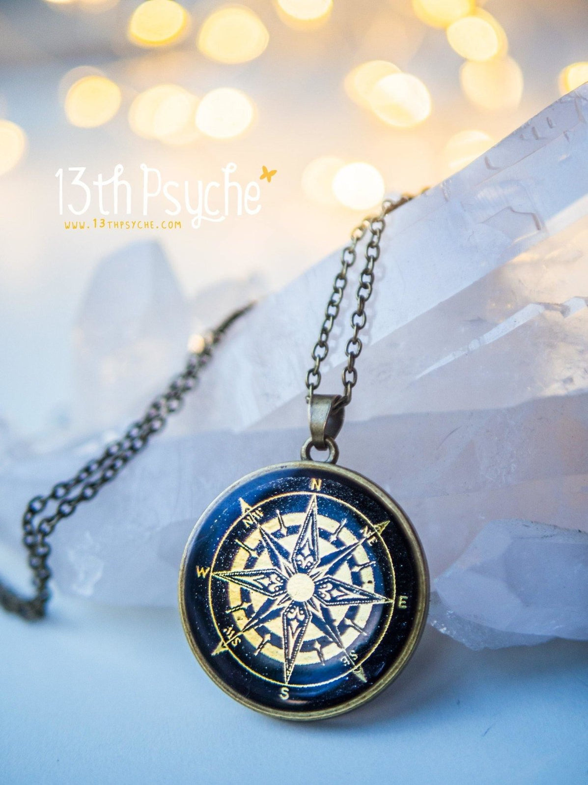 Compass Pendant Necklace, Illustrated Cameo Necklace | 13th Psyche