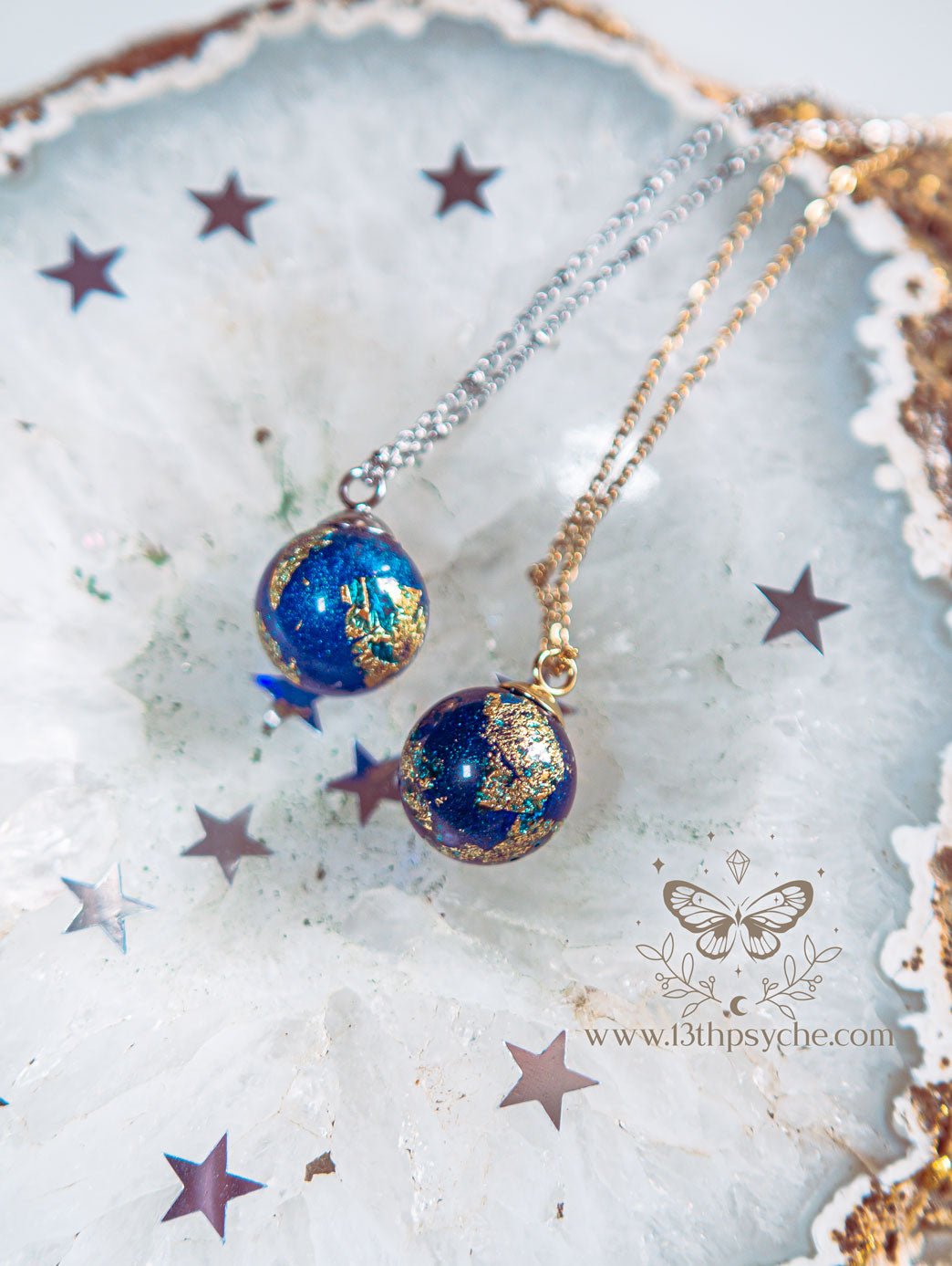 Blue planet, earth inspired resin ball necklace | 13thPsyche– 13th Psyche